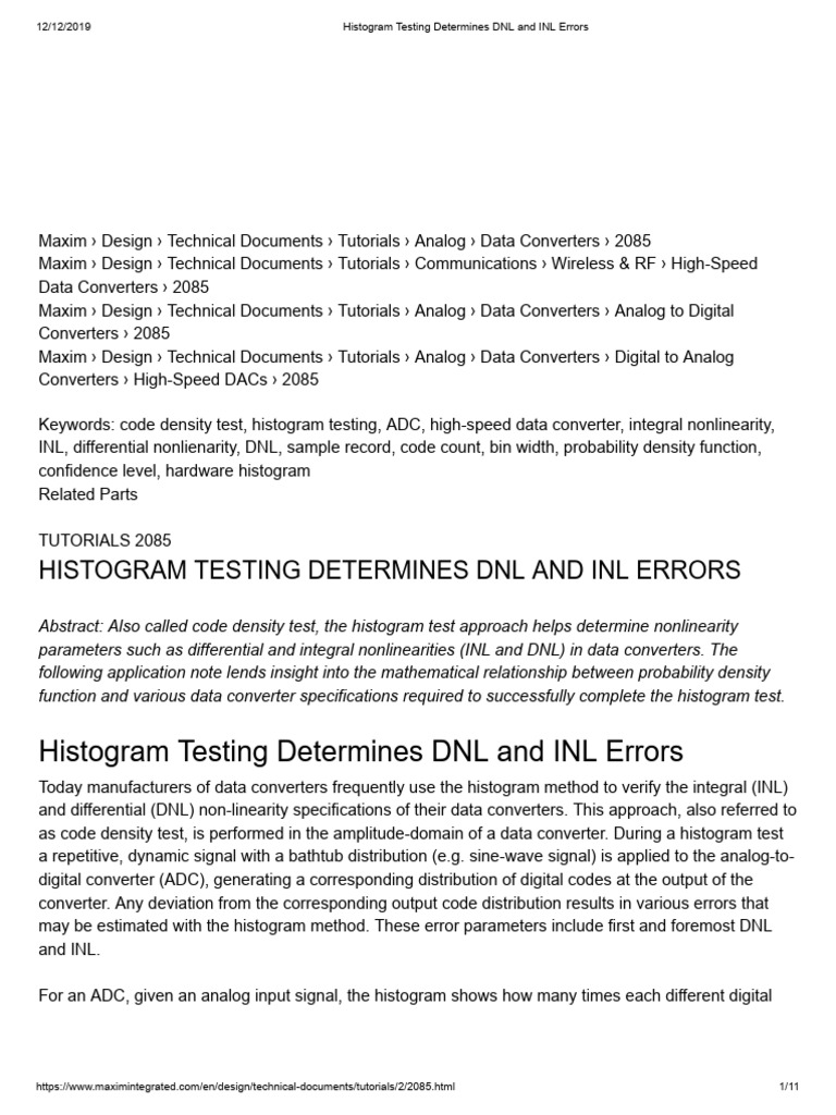 Histogram Testing Determines DNL and INL Errors | PDF | Analog To ...
