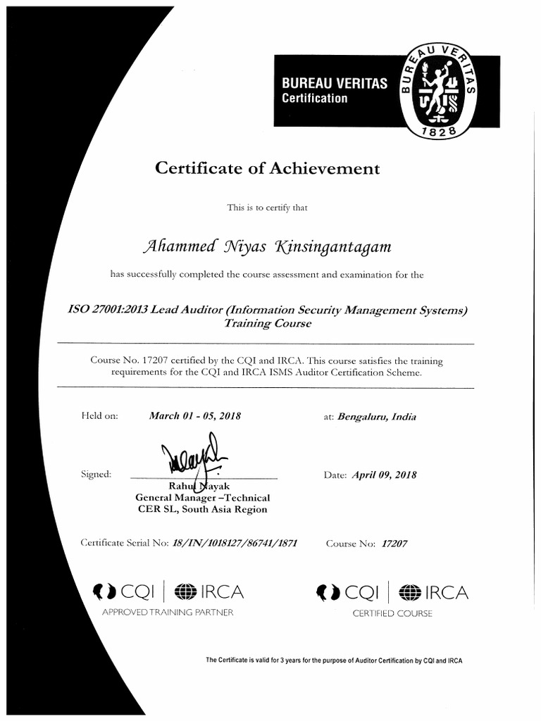 Niyas - Certificate ISO 27001 | PDF