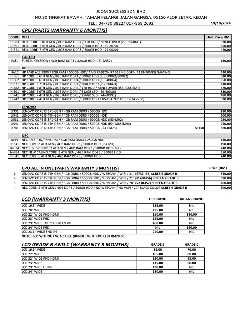 Price list 19 Oct 2024 | PDF | Computer Hardware | X86 Architecture
