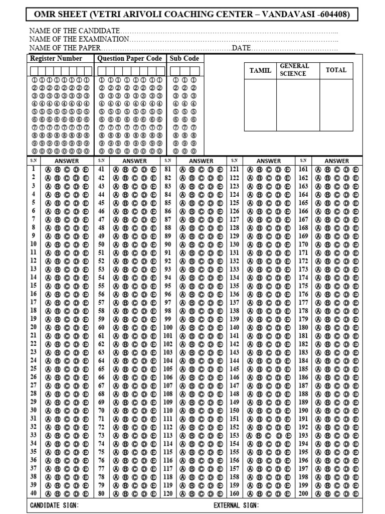 Omr Sheet With A, B, C, D, e Option | PDF | Office Equipment