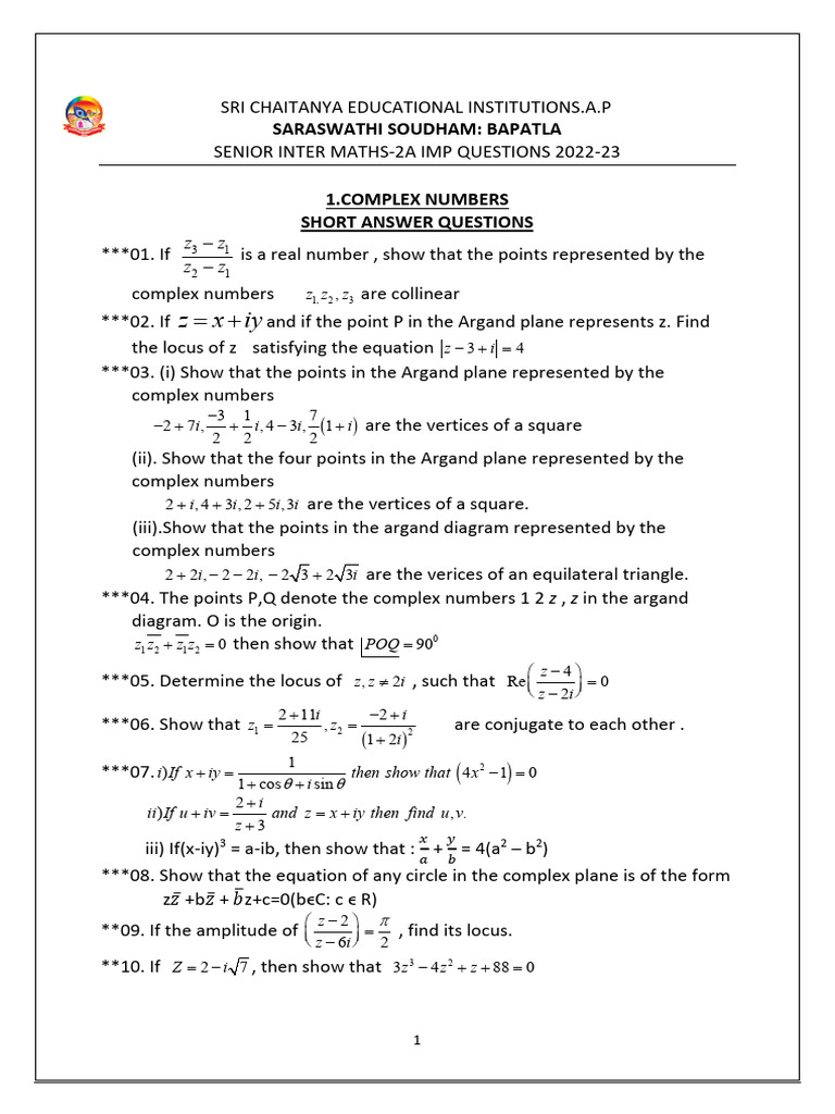 Maths - Iia Imp Questions | PDF | Quadratic Equation | Zero Of A Function