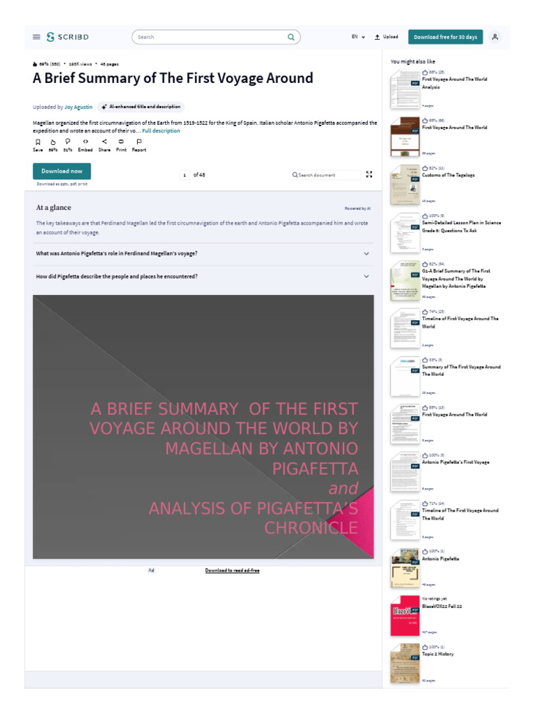 Www Scribd Com Presentation 424549111 a Brief Summary of the First Voyage Around | PDF