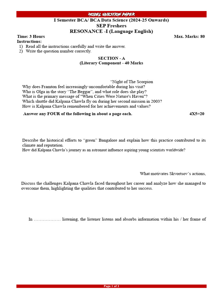 BCA English Exam Paper 2024 | PDF