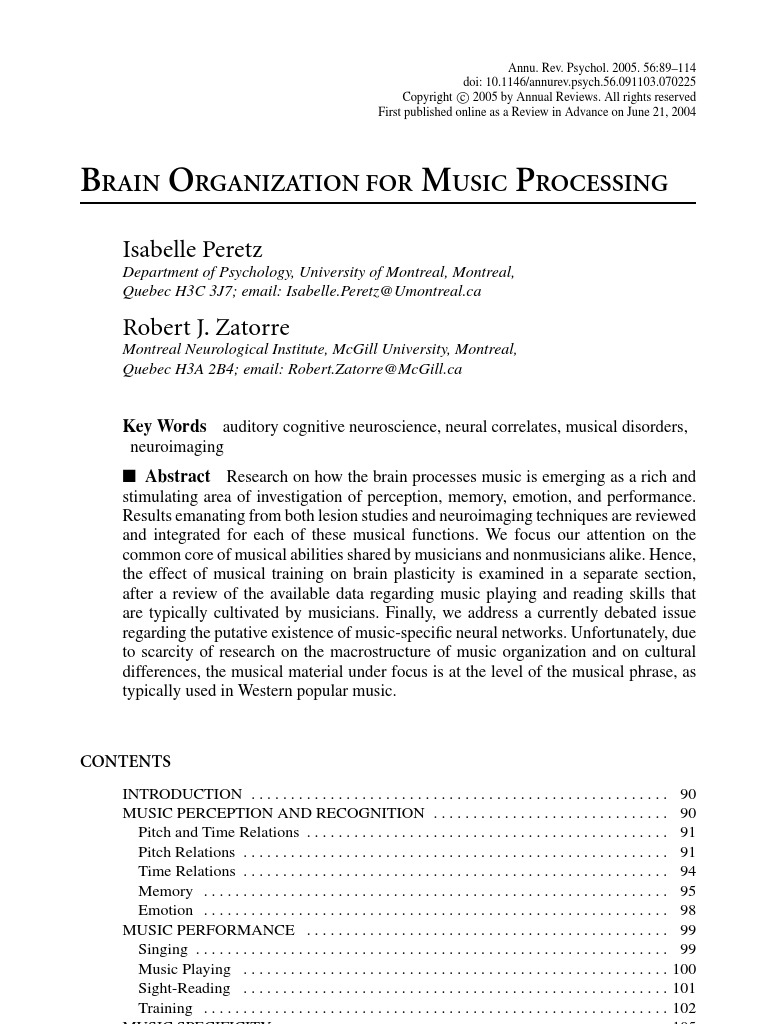 Brain Organization For Music Processing | PDF | Memory | Working Memory
