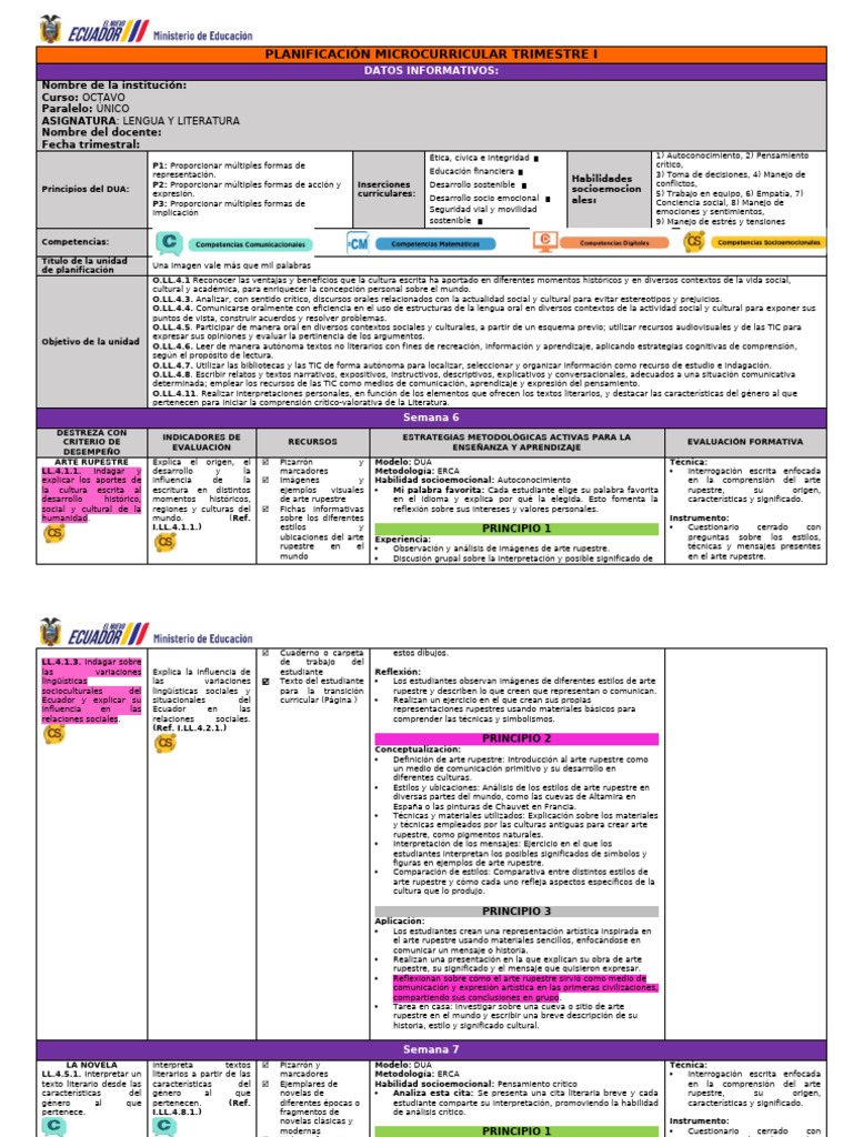 Planificación 1er Trimestre Lyl 8vo Egb2 | PDF | Novelas | Ensayos