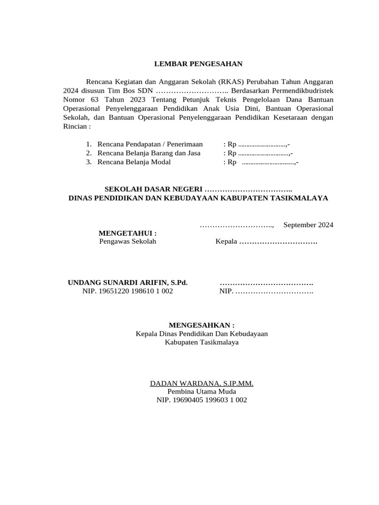 Pengesahan RKAS Perubahan 2024 | PDF