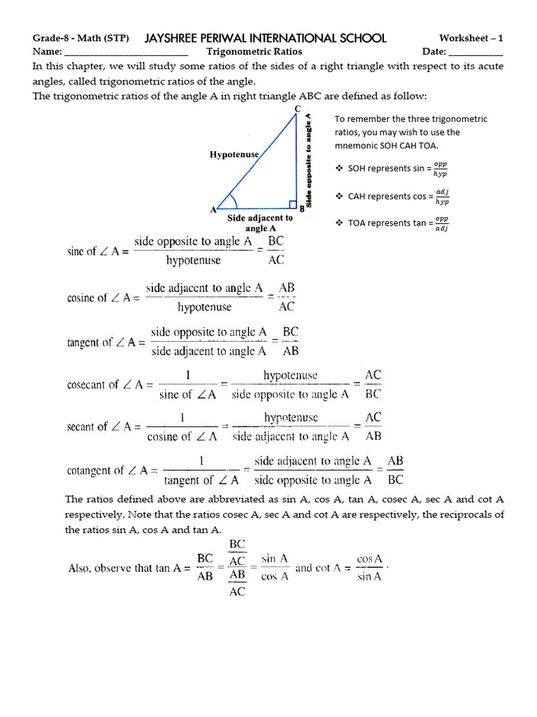Trigonometry Ratios- 1 | PDF | Trigonometry | Trigonometric Functions