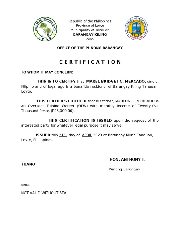 Certificate of Livelihood | PDF