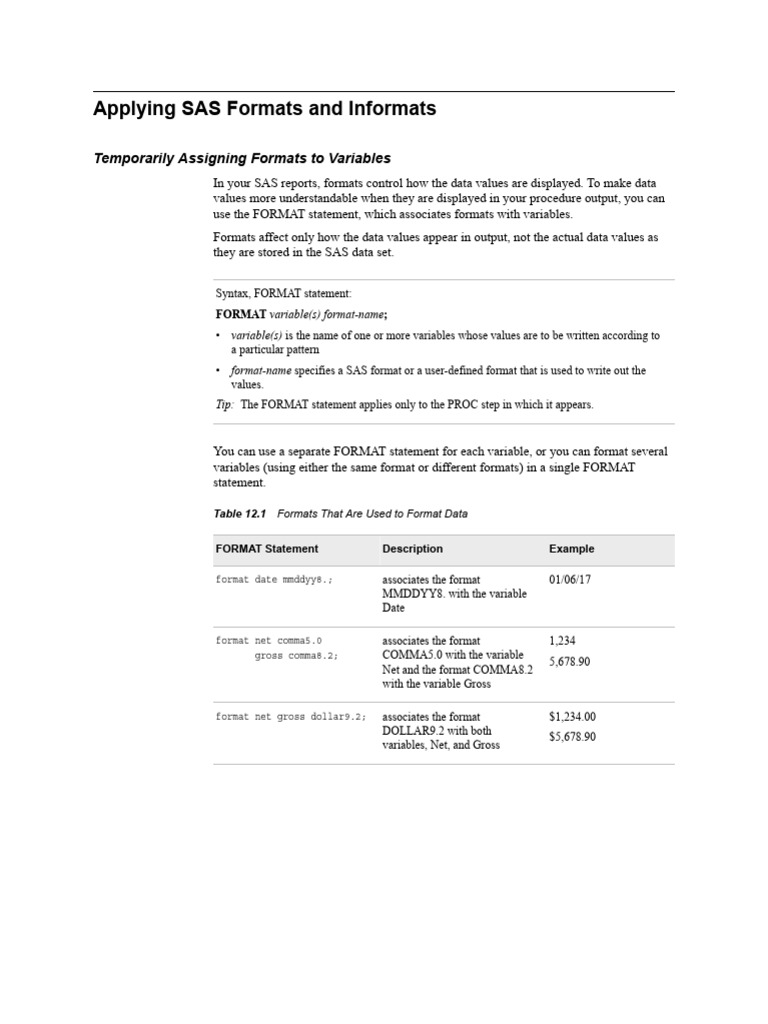 SAS Formats and Informats Guide | PDF | Sas (Software) | Comma