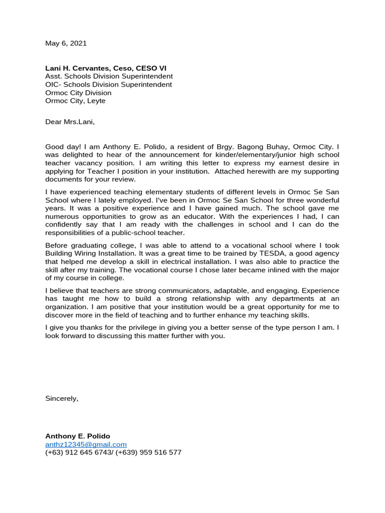 DepEd Application Letter | PDF