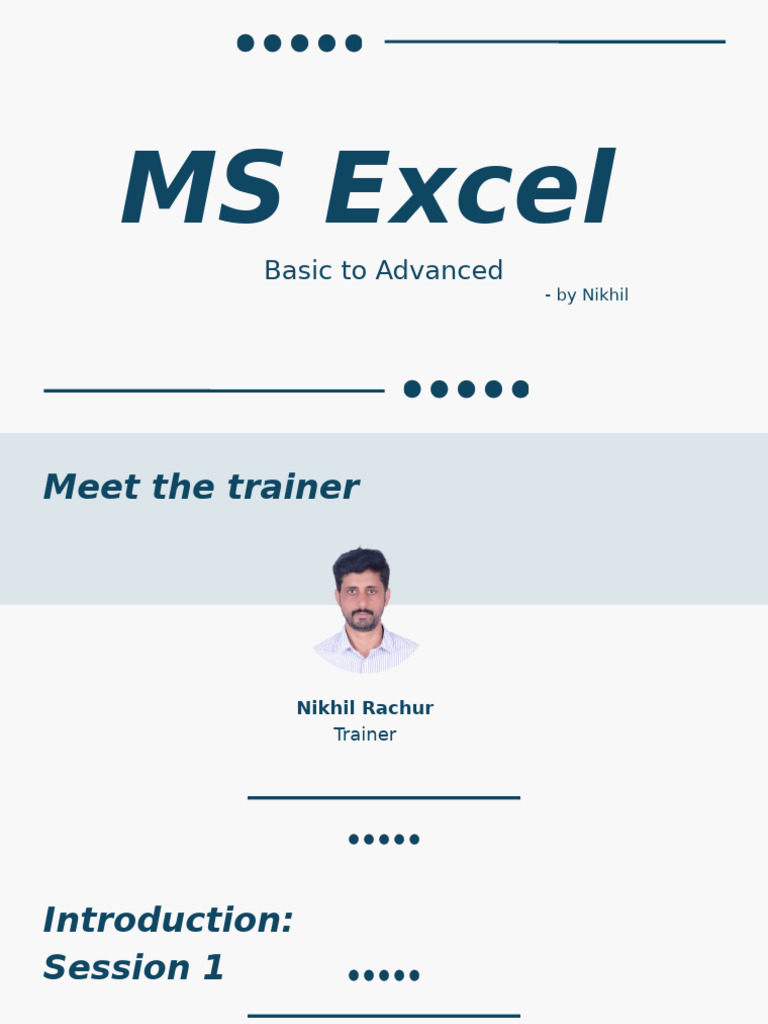 Basic to Advanced Excel Session 1 | PDF | Microsoft Excel | Spreadsheet