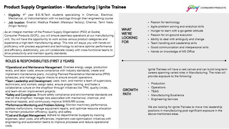 Job Description - Graduate Engineer Trainee - Godrej Consumer Products Limited | PDF ...