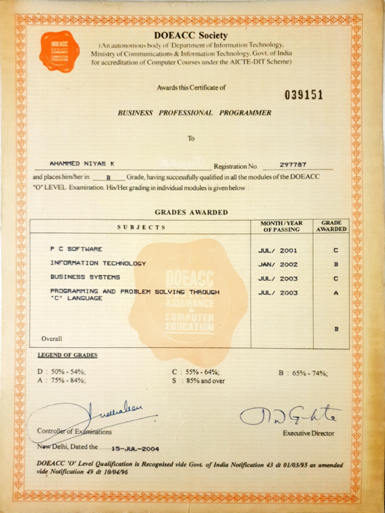 DOEACC-Govt. India Diploma | PDF