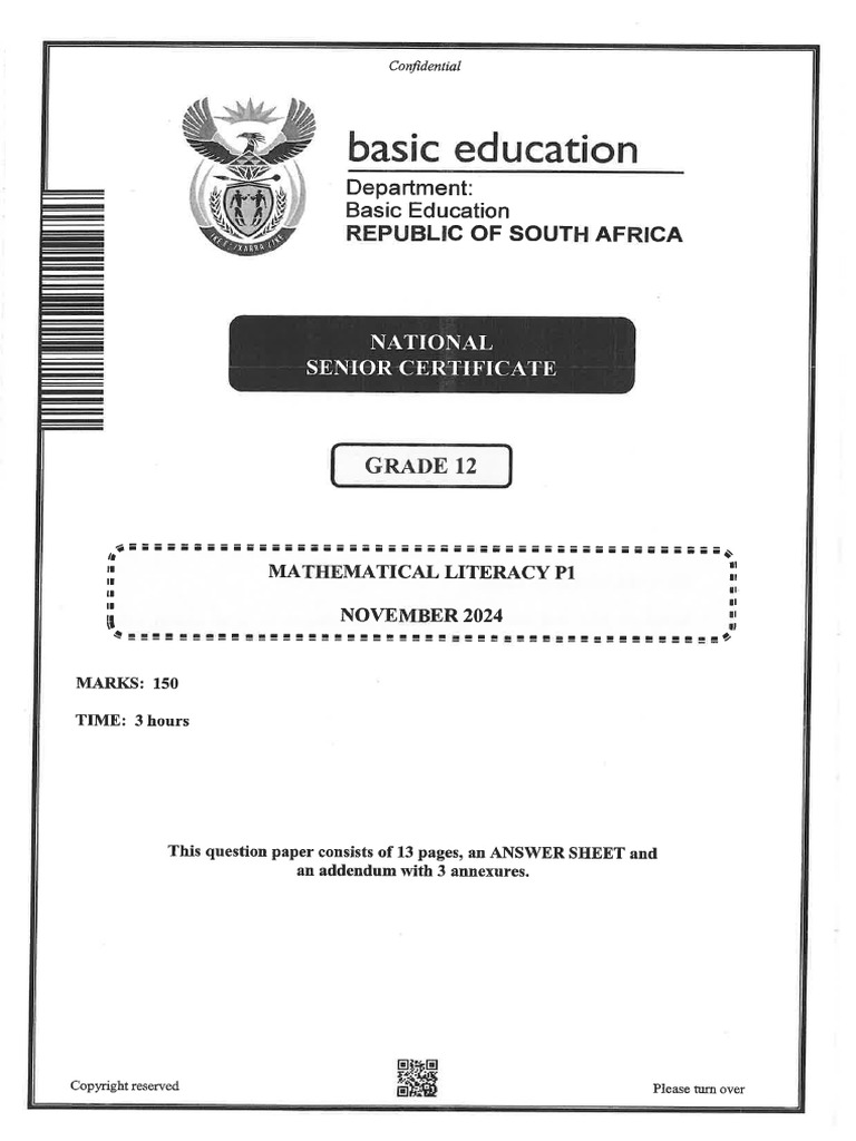 NSC Gr12 Maths - Lit P1 Nov 2024 | PDF