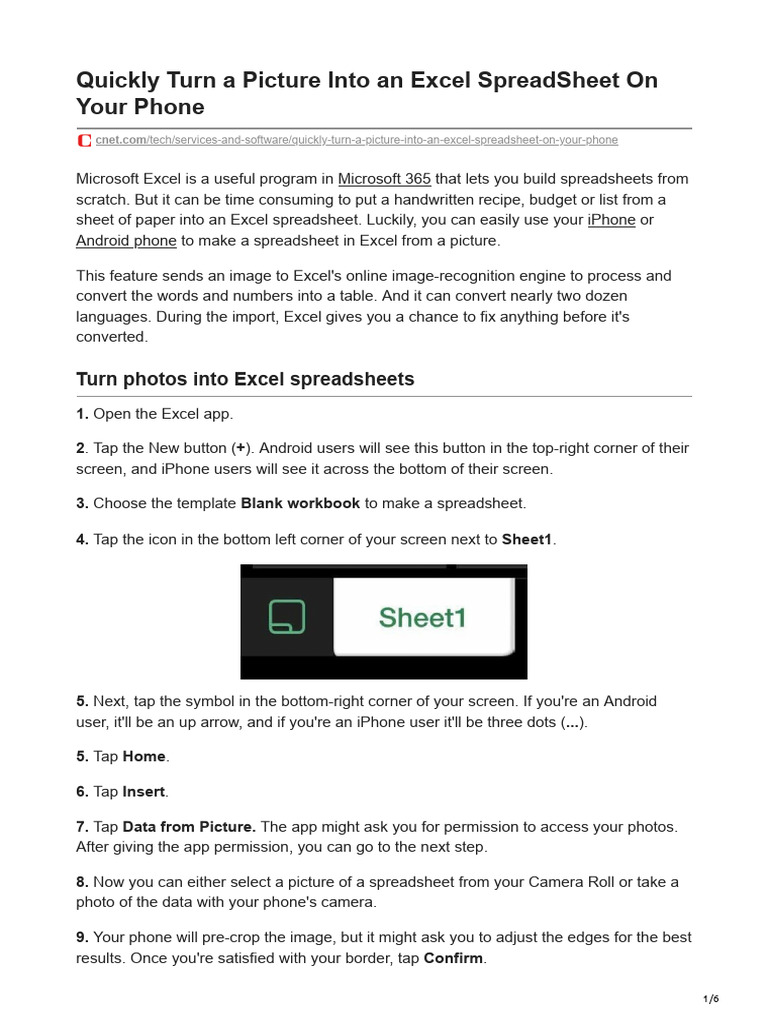 Turn A Picture Into An Excel SpreadSheet On Your Phone | PDF ...