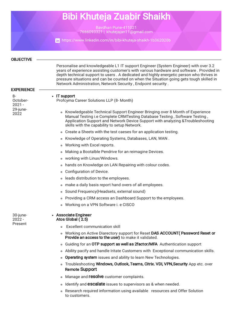 Khuteja Shaikh. CV | PDF | Computer Network | Virtual Private Network