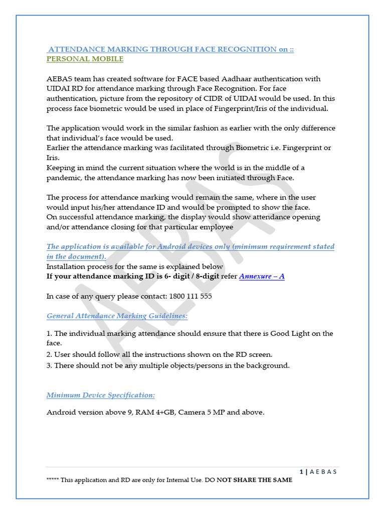AEBAS FaceAuth InstallationGuide PersonalDevice | PDF | Mobile App | Google Play