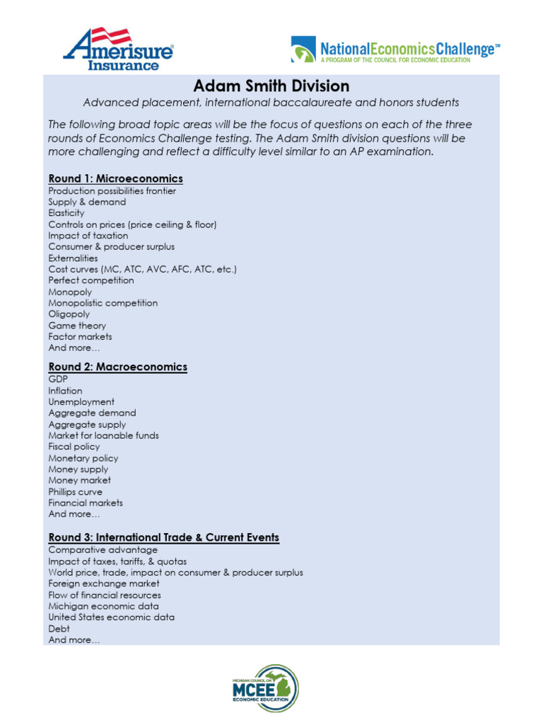 Michigan Economics Challenge Topics To Study | PDF