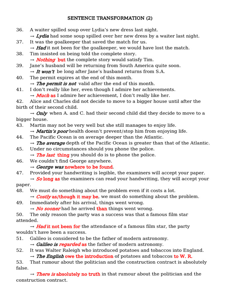 Sentence Transformation (2) | PDF