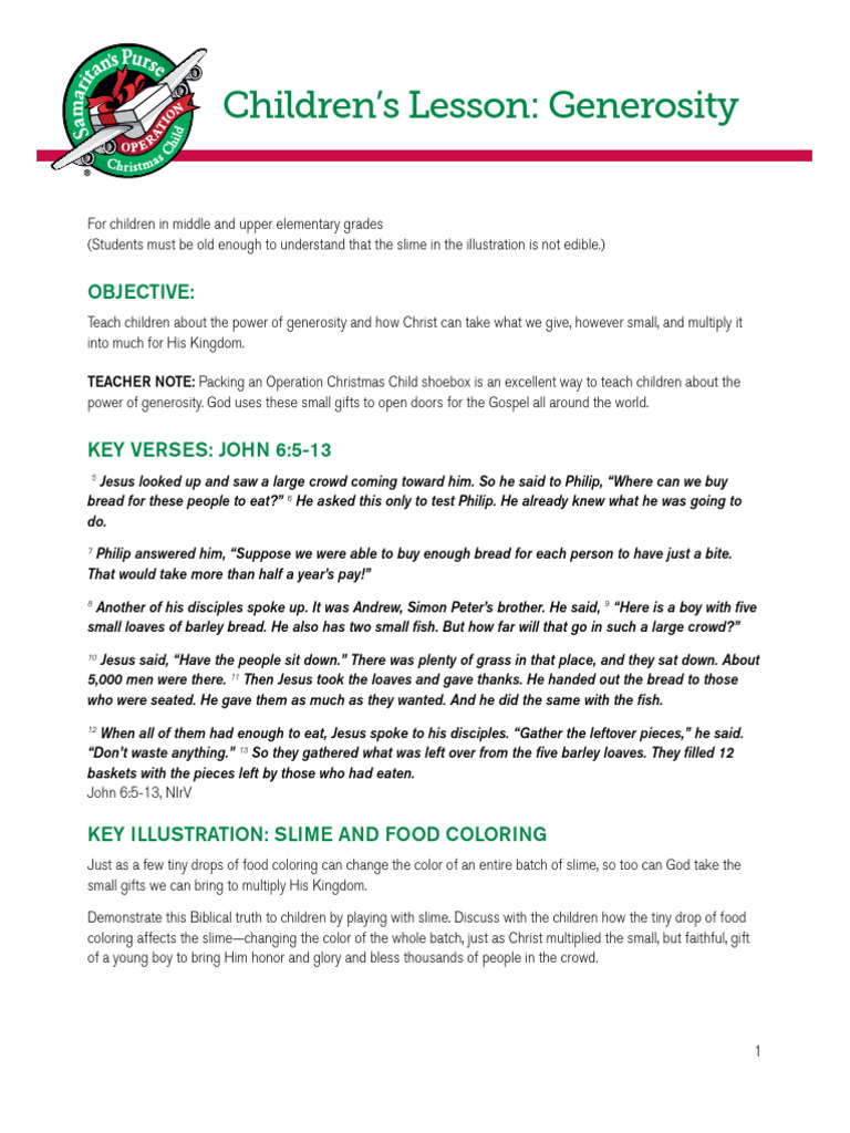 Childrens Lesson Generosity | PDF | Jesus