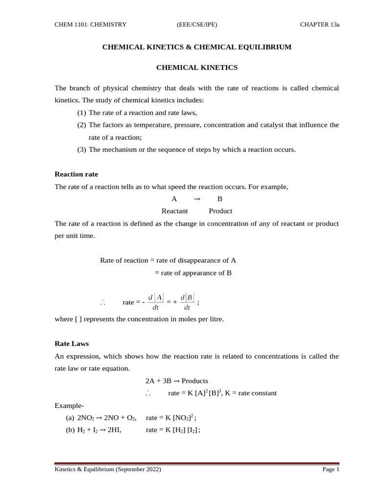 Kinetics & Equilibrium | PDF | Reaction Rate | Chemical Kinetics