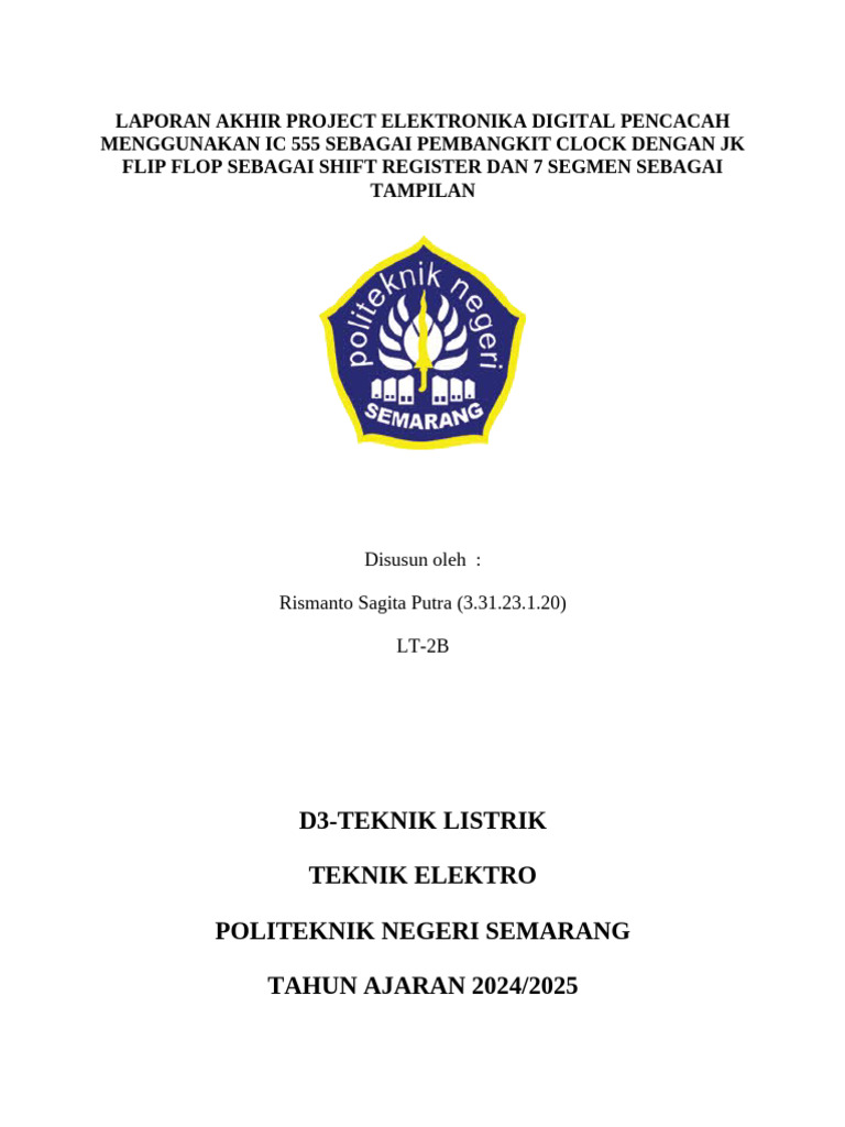 Laporan Akhir Project Elektronika Digital Pencacah Menggunakan Ic 555 ...