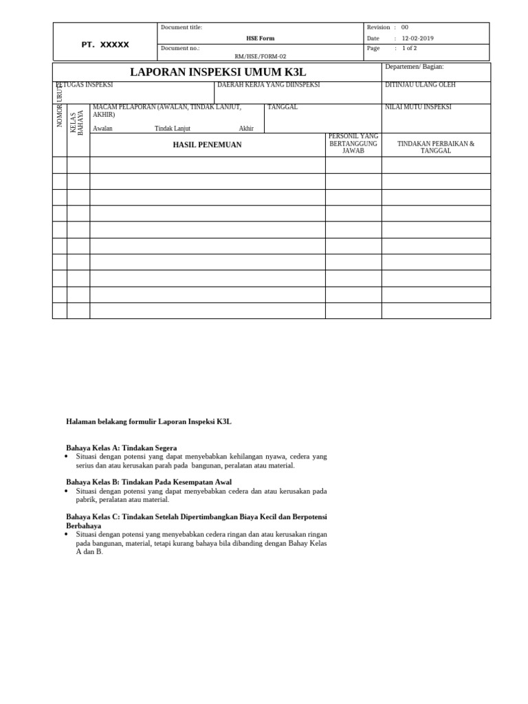 Formulir Inspeksi K3 Umum - Naratif | PDF