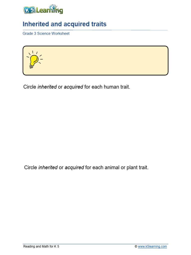 Grade 3 Inherited Acquired Traits B | PDF