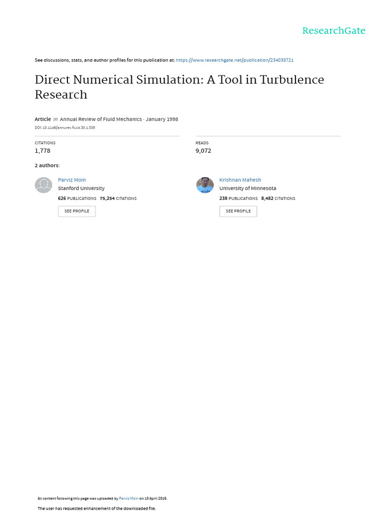 Direct Numerical Simulation A Tool in Turbulence R | PDF | Fluid ...