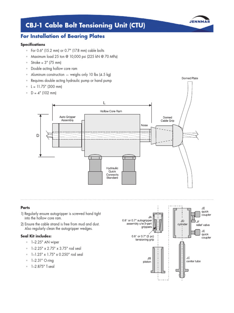 Cable Bolt Tensioning Unit Specs | PDF