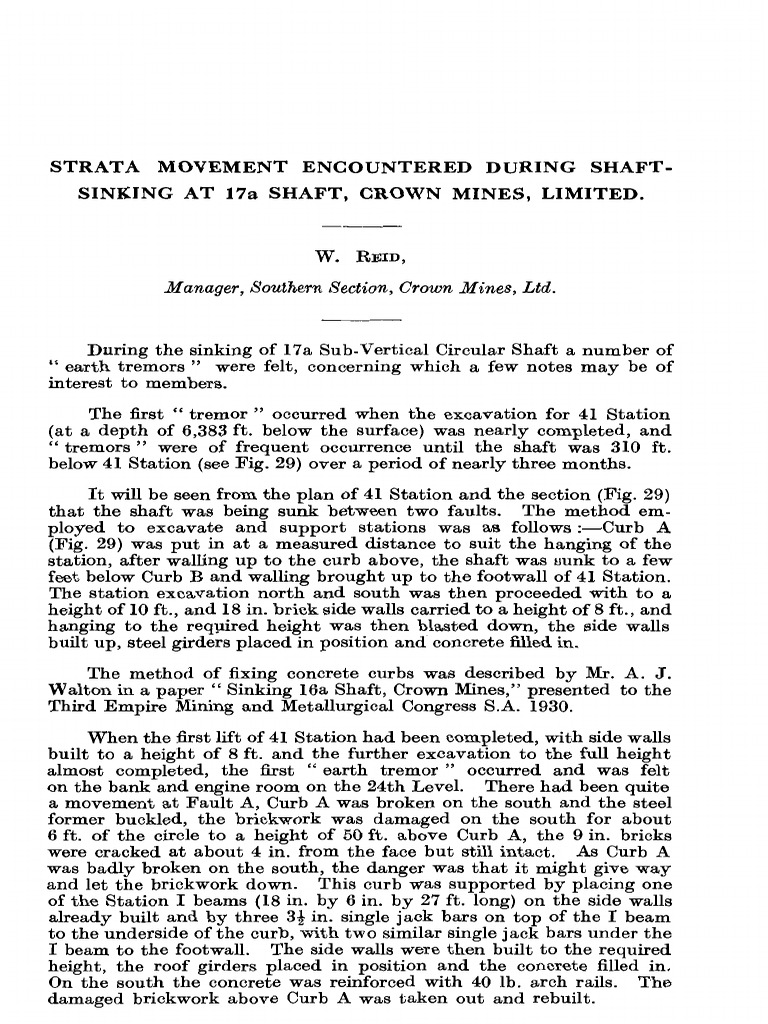 AMM-1931-1936-strata Movement Encountered During Shaft Sinking-Crown Mines LTD | PDF