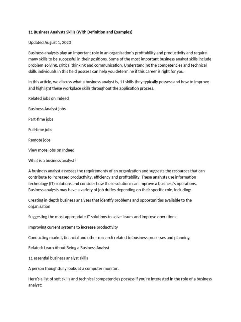 11 Business Analysts Skills With Definition and Examples | PDF ...