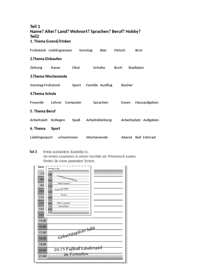 Goethe A1 Sprechen Teil Beispiele | PDF
