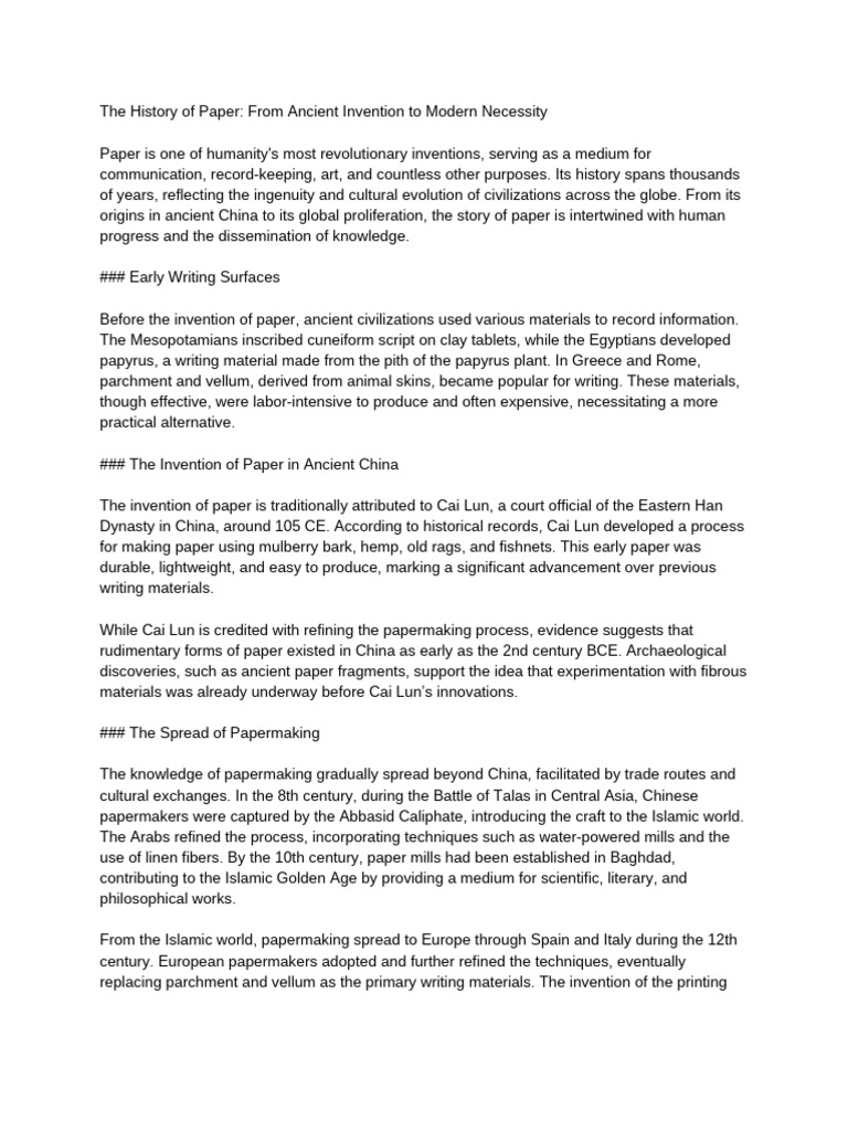 The History of Paper- From Ancient Invention to Modern Necessity | PDF ...