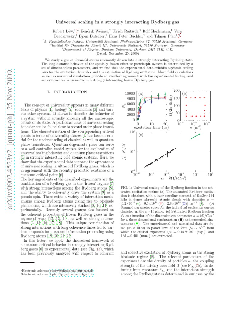 Robert Low Et Al - Universal Scaling in A Strongly Interacting Rydberg Gas | PDF | Phase ...