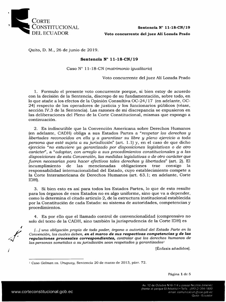 Sentencia No. 11-18-CN-19 Voto Concurrente Lozada | PDF | Constitución ...