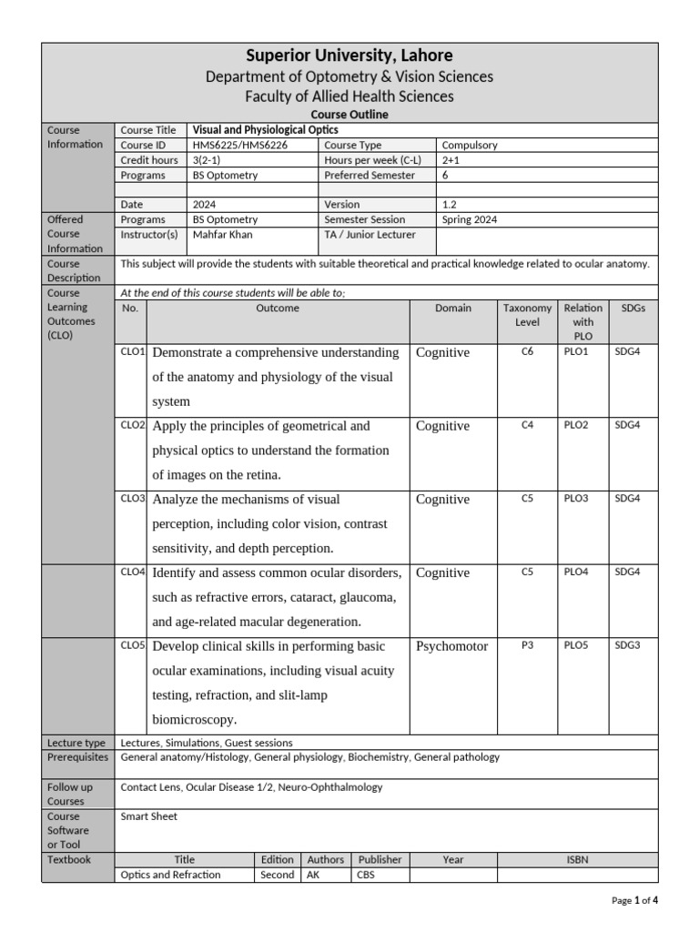 visual and physiological optics module superior university | PDF ...