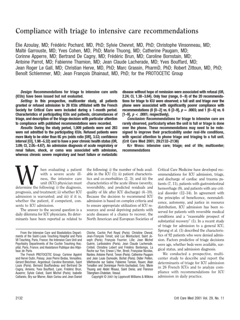 ICU Triage Compliance Study Findings | PDF | Intensive Care Unit ...