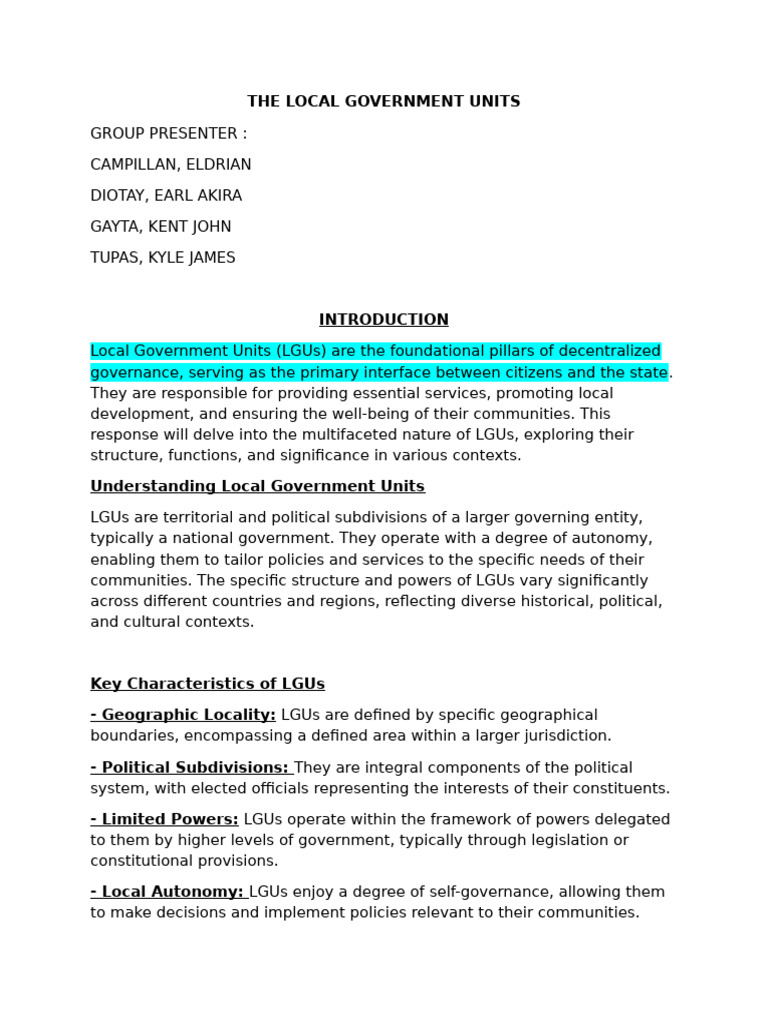 The Local Government Units Handout 2b | PDF | Governance | Economies