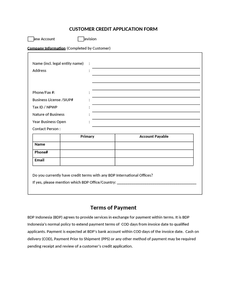 CUSTOMER CREDIT APPLICATION FORM | PDF | Payments | Receipt