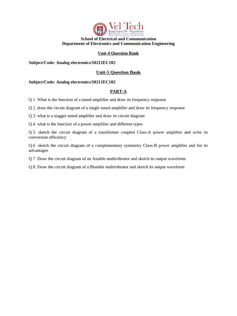 Analog Electronics U5 Part - A | PDF