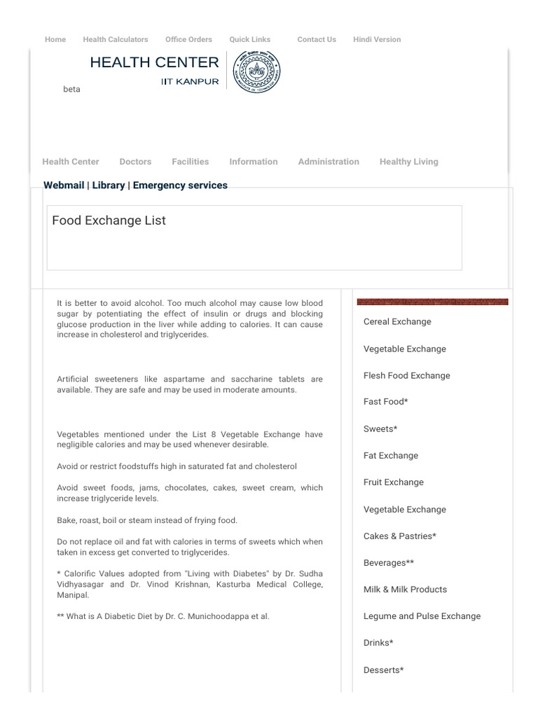 Food Exchange List | PDF | Foods | Legume