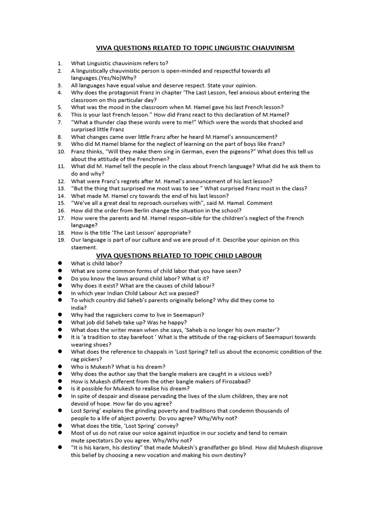 Class 12 English Viva Questions | PDF