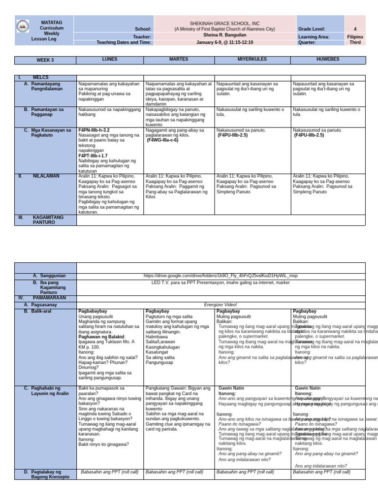 DLL in Filipino q3w3 | PDF