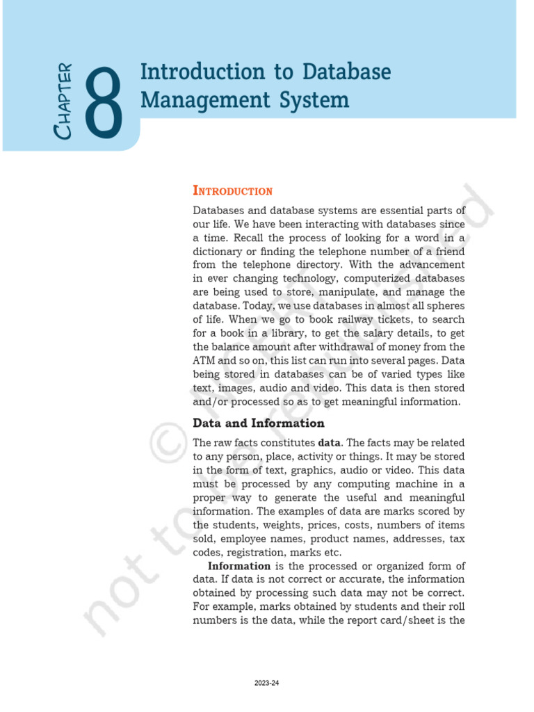 Class X Unit 3 DBMS | PDF | Databases | Relational Database