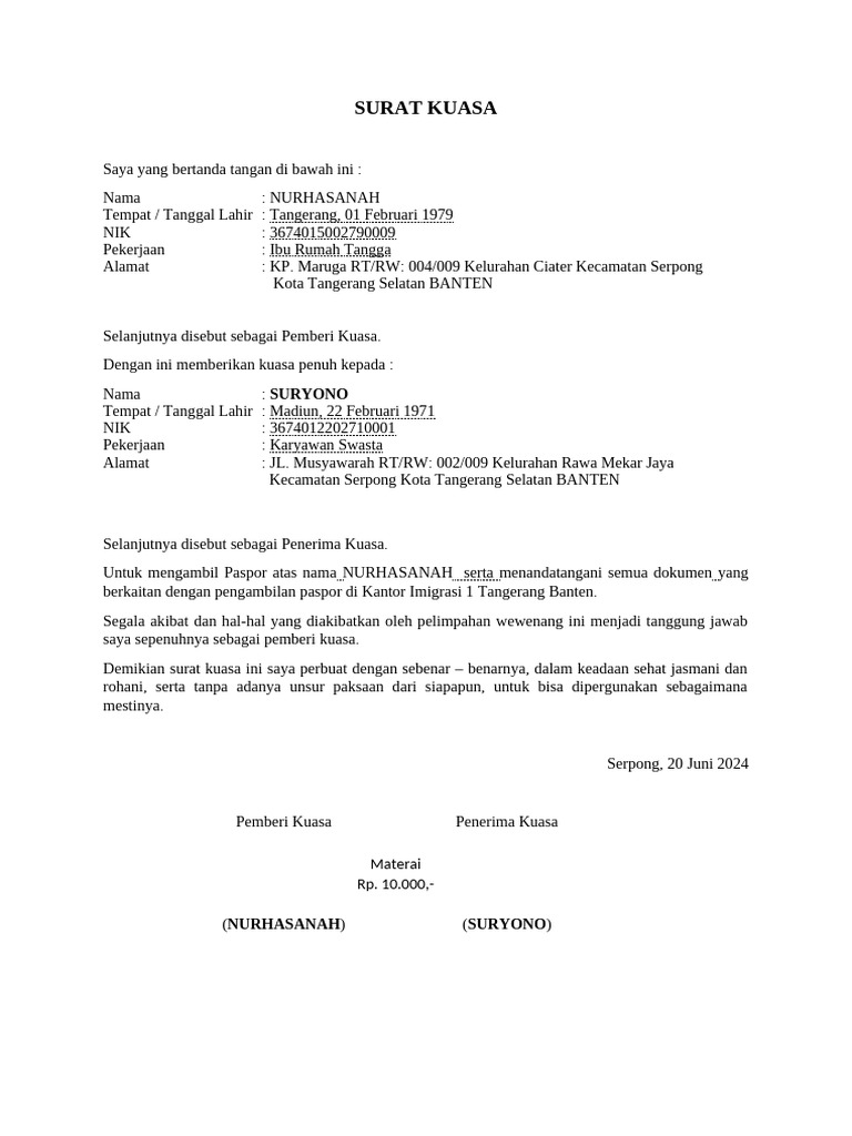 Contoh_Surat_Kuasa_Pengambilan_Paspor_by | PDF