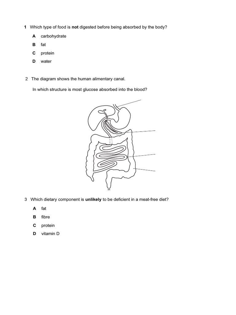 Human Nutrition QP Past Paper GCSE Biology | PDF | Digestion ...
