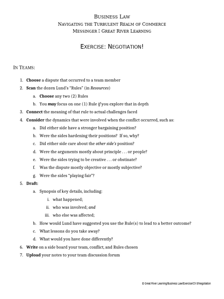 CH 5, Class Exercise, Negotiation! | PDF