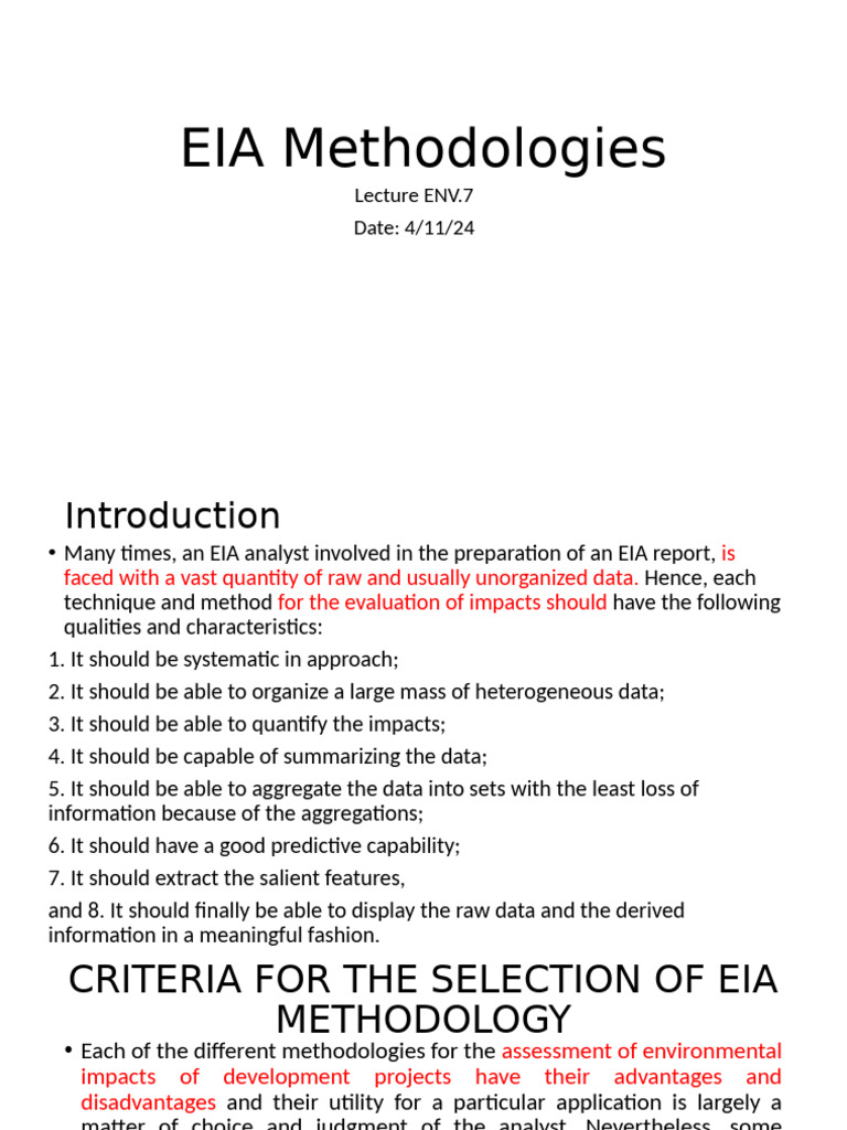 EIA Methodologies | PDF | Environmental Impact Assessment | Methodology
