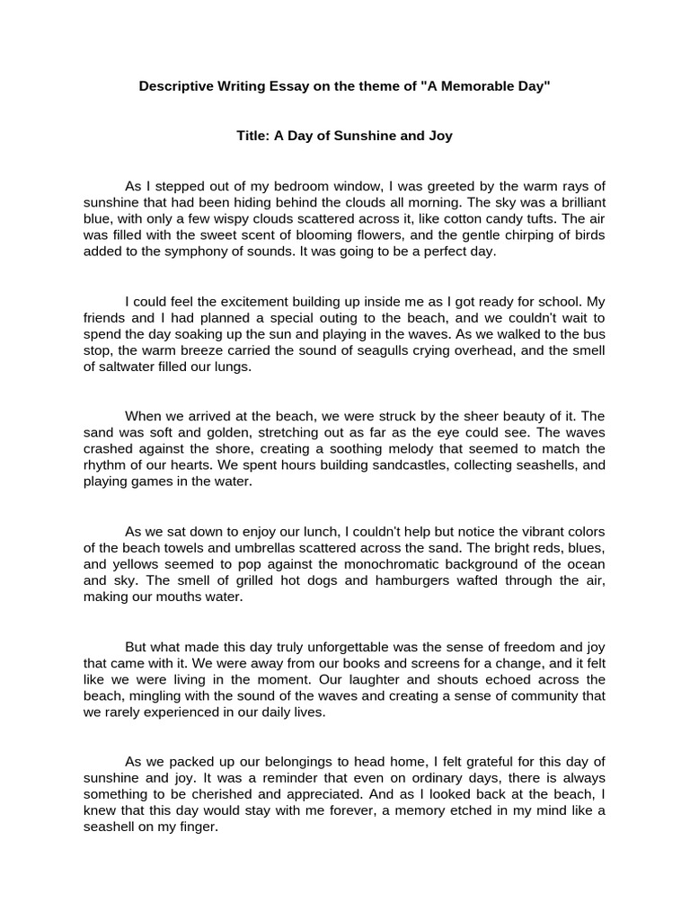 Descriptive Writing Essay grade 10 WEDNESDAY AUGUST 14 2024 | PDF